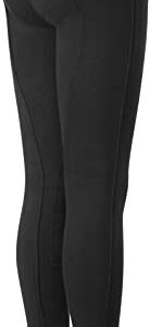 HORZE Nora Girls Riding Pants | Pull-on Kids Equestrian Leather Knee Patch Jodhpur Breeches - Black - M