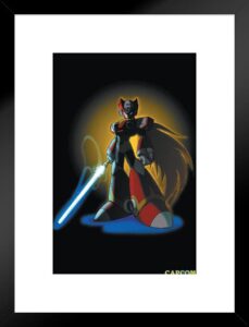 mega man zero blade video game video gamer classic retro vintage 90s gaming megaman capcom legacy collection megaman 11 mega man x dr wily matted framed wall art decor 20x26