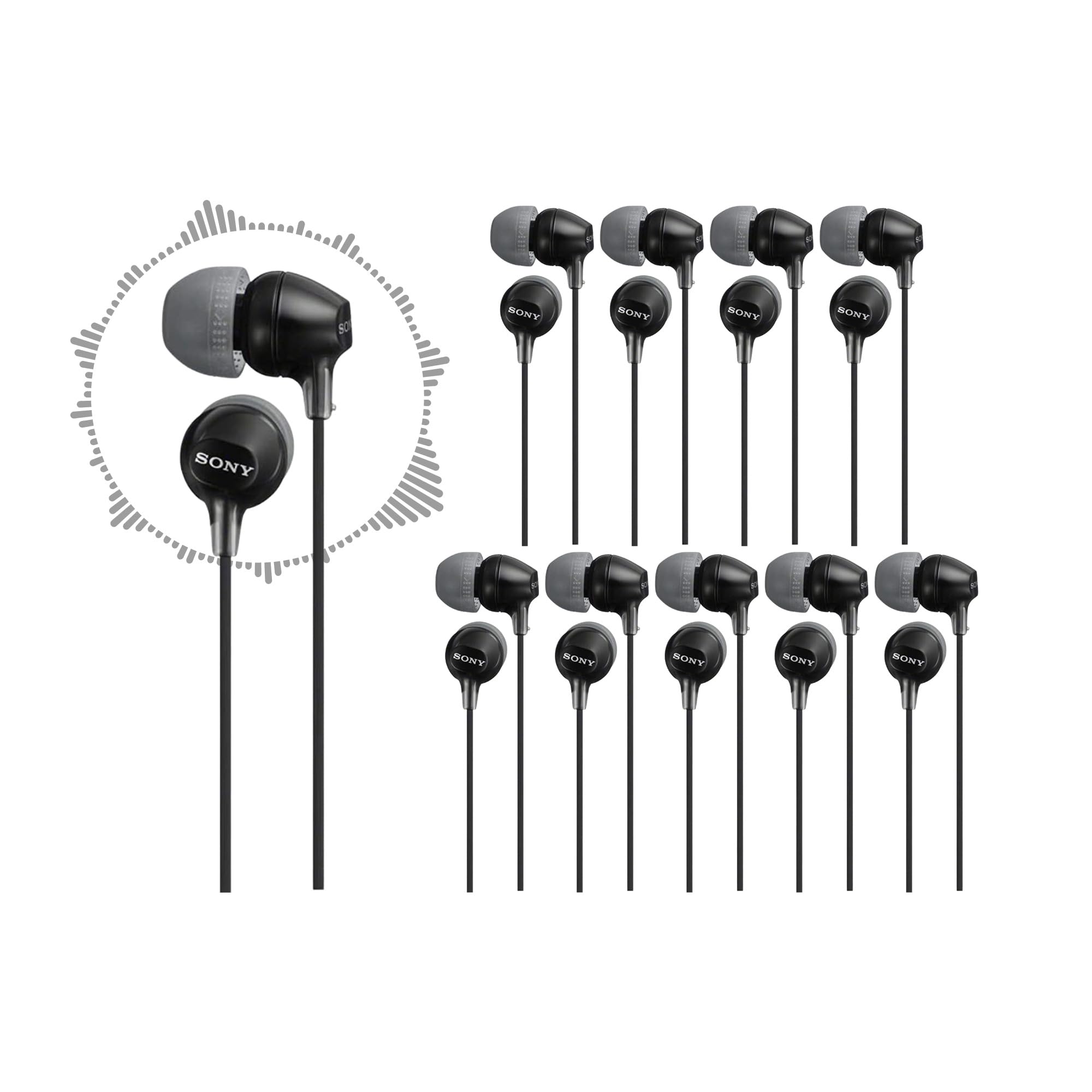 Sony MDR-EX15LP Fashion Color EX Series in-Ear Earbud Headphones (Black, 10-pack)