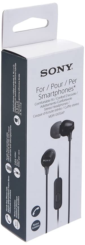 Sony MDR-EX15AP Earphones with Smartphone Mic and Control - Black