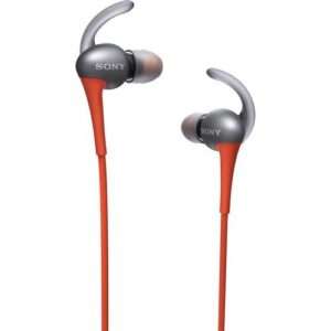 sony premium active series lightweight water-resistant extra bass noise-cancelling earbud headphones with in-line microphone and remote for apple/android smartphone (orange)