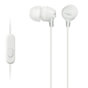 sony lightweight deep bass stereo monitor earbud headphones with in-line mic & remote for android phones (white)