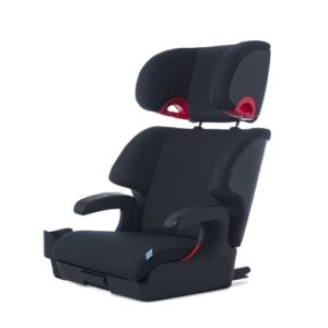 clek oobr high back booster seat with adjustable headrest, reclining design, latch system, and retardant-free fabric, mammoth