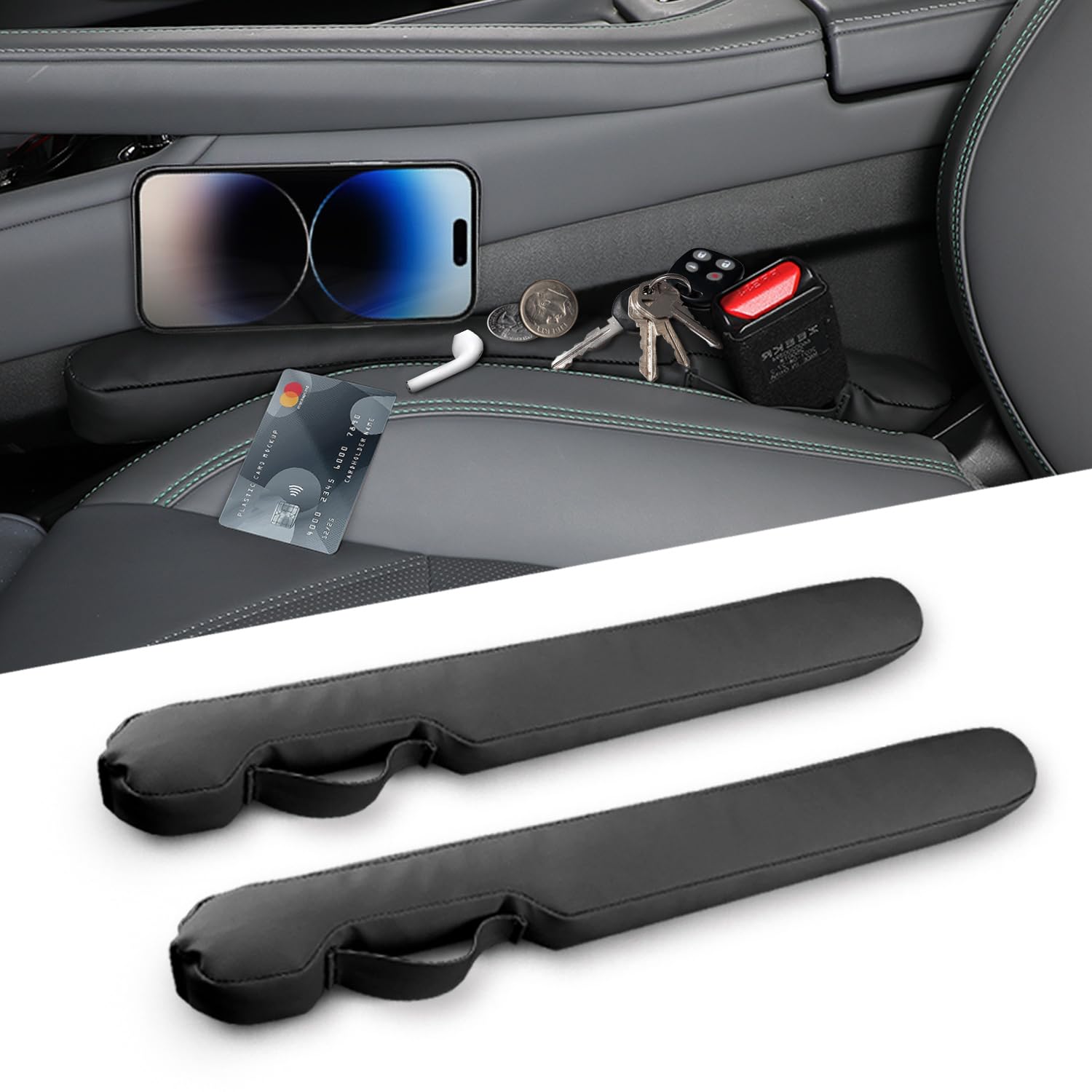 Homaupt Leather Car Seat Gap Filler Universal for Car Truck SUV to Block The Gap Between Seat and Console Stop Things from Dropping 2 Packs Black