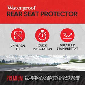 Motor Trend SpillGuard Waterproof Rear Bench Car Seat Cover, Red Stitching – Split Bench Rear Seat Protector with Neoprene Padding, Back Seat Cover for Kids & Dogs, Car Interior Covers