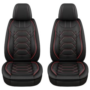 Pariitadin Leather Car Seat Covers Front Pair, Waterproof Faux Leather Seat Covers for Cars, Non-slip Car Interior Covers Universal Fit for Most Cars Sedans Trucks SUVs, Black/Red