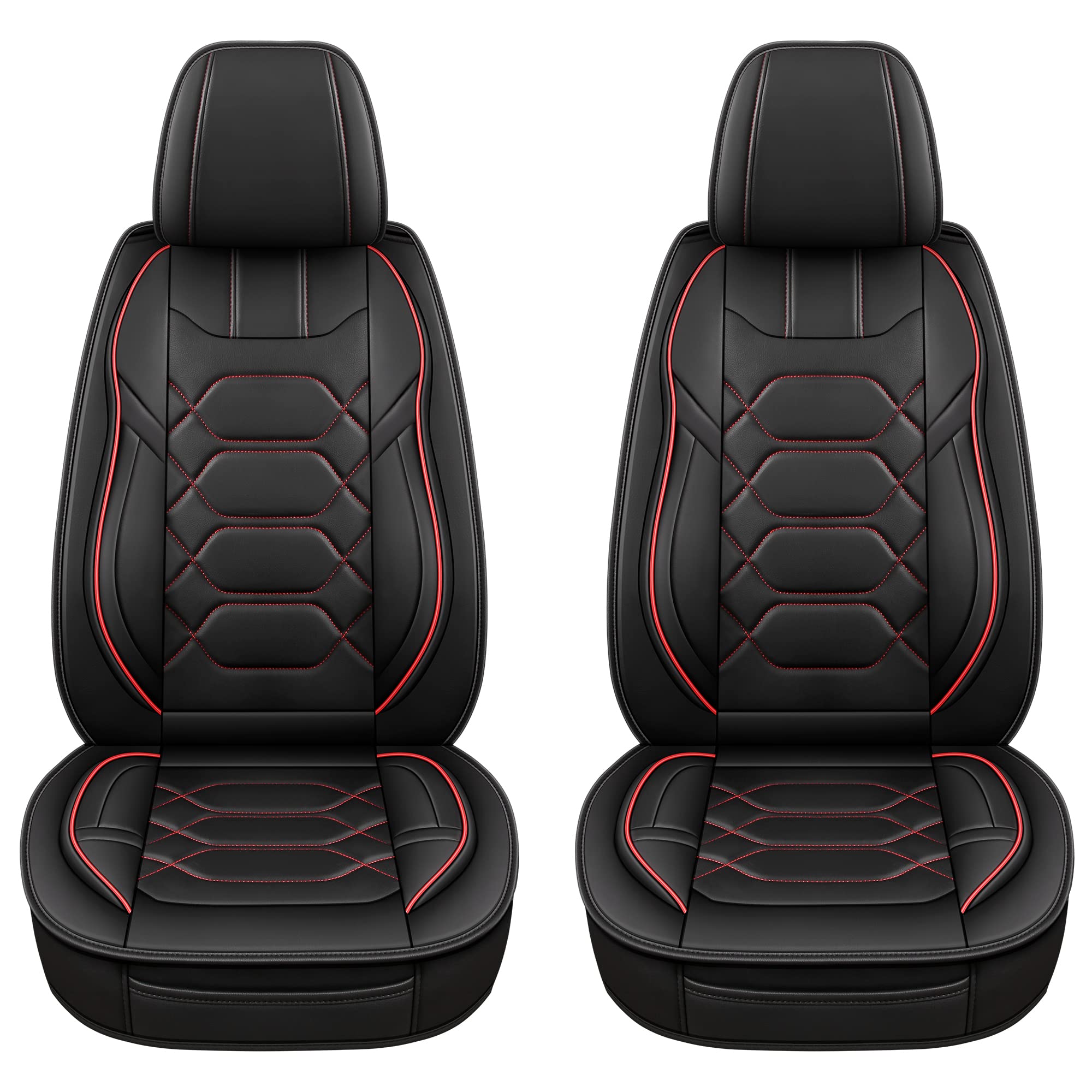 Pariitadin Leather Car Seat Covers Front Pair, Waterproof Faux Leather Seat Covers for Cars, Non-slip Car Interior Covers Universal Fit for Most Cars Sedans Trucks SUVs, Black/Red