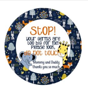 safari - zoo animals - germ tag - stroller car seat - do not touch - baby newborn preemie - baby shower gift