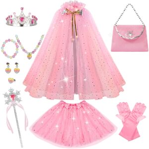 meland princess dress up clothes for little girl, 11pcs princess cape with crown, princess dresses for girl 3-8 birthday gift