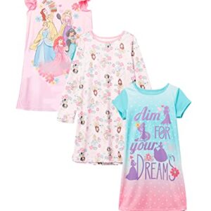 Disney Girls' Princess 3-Pack Nightgown, GIRLS RULE 2, 4