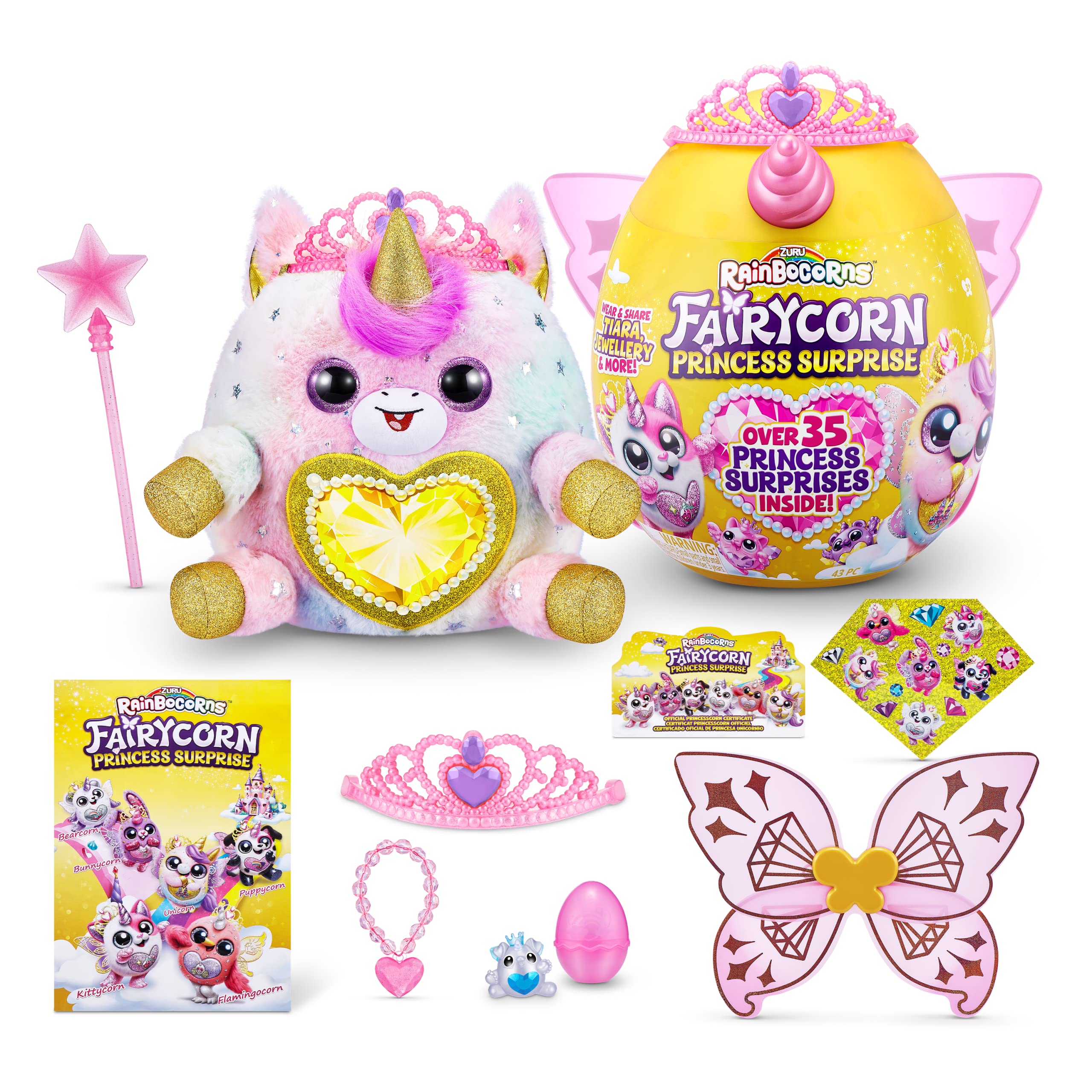 Rainbocorns Fairycorn Princess Surprise (Unicorn) by ZURU 11" Collectible Plush Stuffed Animal, Surprise Egg, Wearable Fairy Wings, Magical Fairy Princess, Ages 3+ for girls, Children