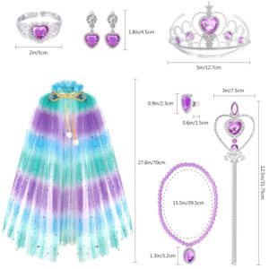 Fedio Princess Cape Set 7 Pieces Girls Princess Cloak with Tiara Crown, Wand for Little Girls Dress up (Multi-color)