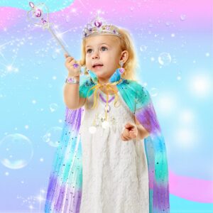 Fedio Princess Cape Set 7 Pieces Girls Princess Cloak with Tiara Crown, Wand for Little Girls Dress up (Multi-color)