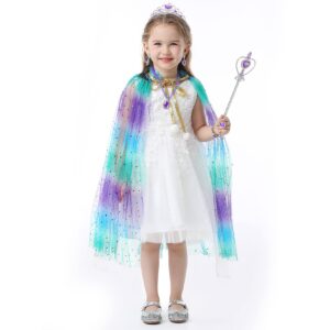 Fedio Princess Cape Set 7 Pieces Girls Princess Cloak with Tiara Crown, Wand for Little Girls Dress up (Multi-color)