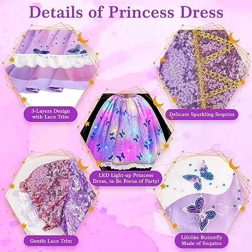 Meland Princess Dresses for Girls - Light Up Princess Costume for Little Girls, Halloween Costumes for Girls Toddler Age 3-8