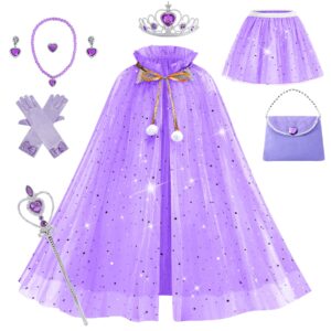 aoiviss princess cape set for little girl, 11pcs princess dress up clothes cape clock with skirt for girl 3-8 birthday gift