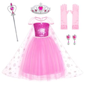 party chili pink princess dress costumes birthday dress up for little girls with crown,mace,gloves accessories