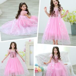 Party Chili Pink Princess Dress Costumes Birthday Dress Up for Little Girls with Crown,Mace,Gloves Accessories