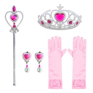 Party Chili Pink Princess Dress Costumes Birthday Dress Up for Little Girls with Crown,Mace,Gloves Accessories