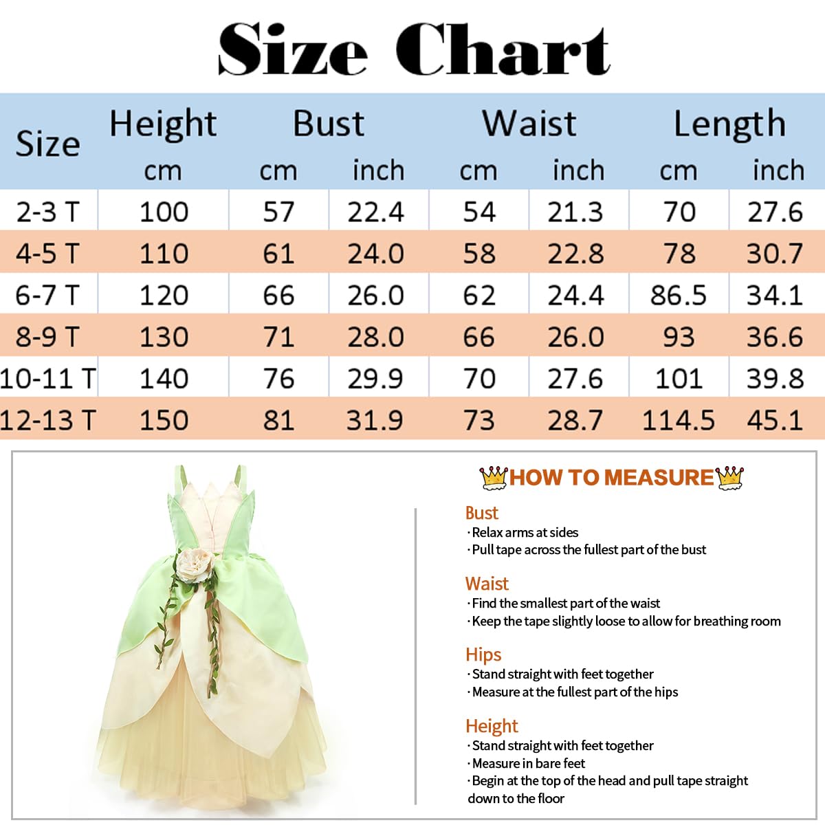 TYHTYM Princess Costumes Little Girls Dress Up Fancy Halloween Christmas Party (Tiana, 4-5T)