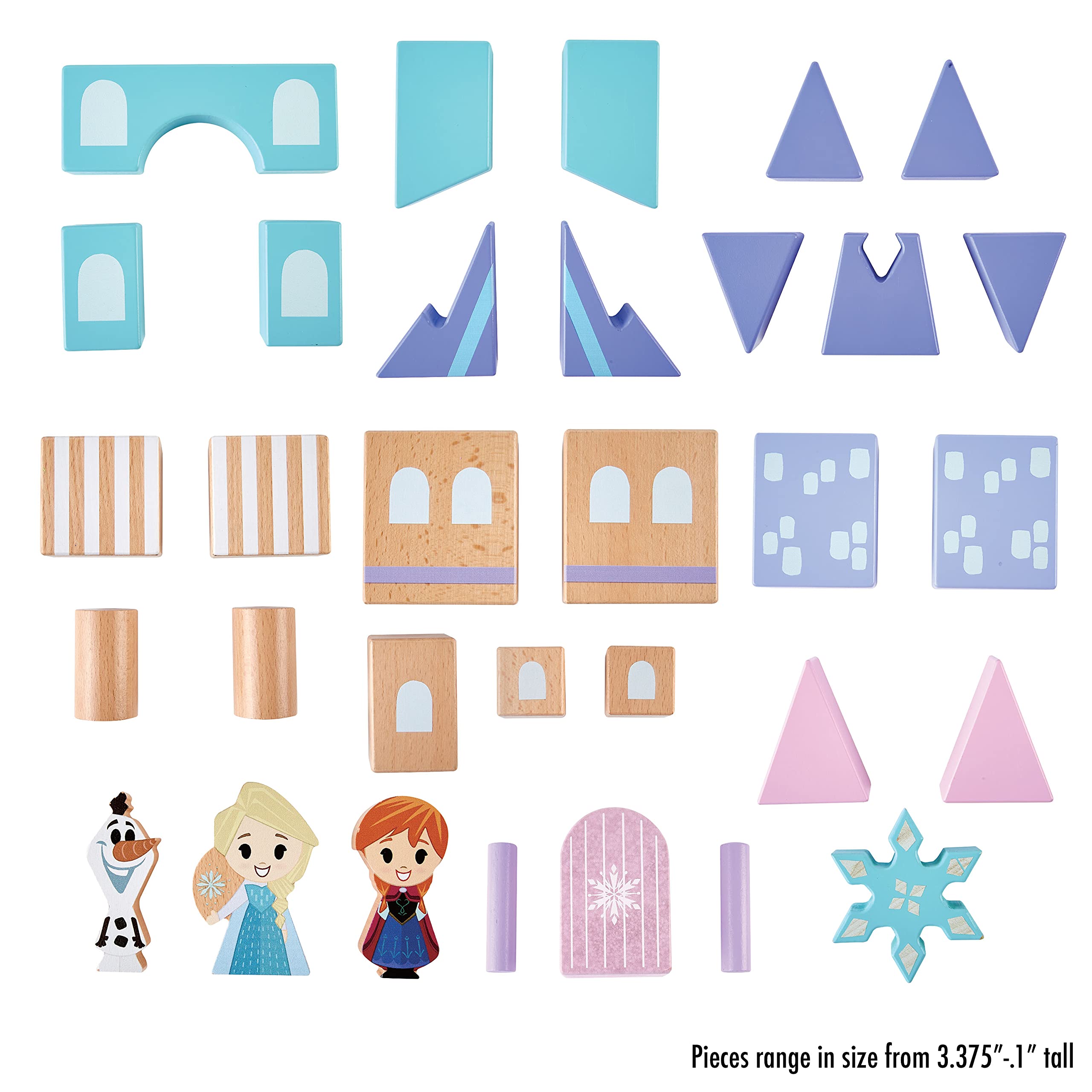 Just Play Disney Wooden Toys Frozen Arendelle Castle Block Set, 30+ Pieces Include Elsa, Anna, and Olaf Block Figures, Officially Licensed Kids Toys for Ages 3 Up