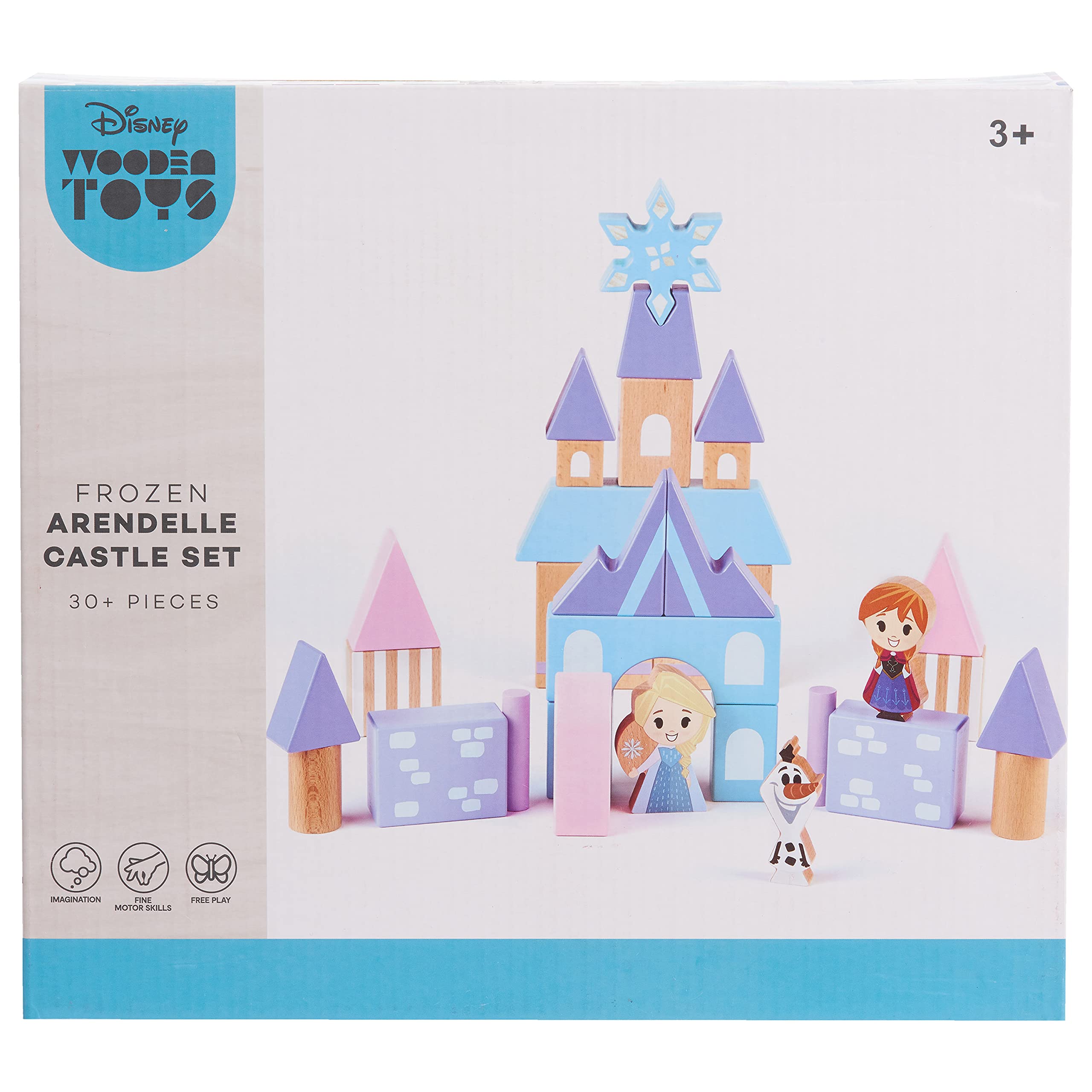 Just Play Disney Wooden Toys Frozen Arendelle Castle Block Set, 30+ Pieces Include Elsa, Anna, and Olaf Block Figures, Officially Licensed Kids Toys for Ages 3 Up