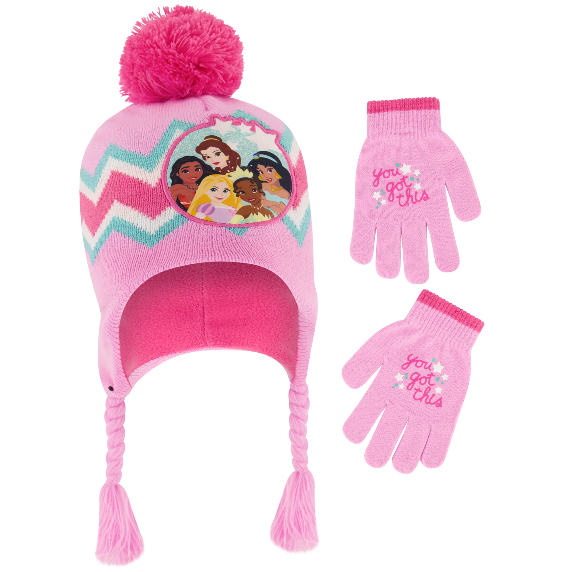 Disney Girls Princess Hat And Kids Gloves Set For Ages 4-7, Pink/Punch Pink