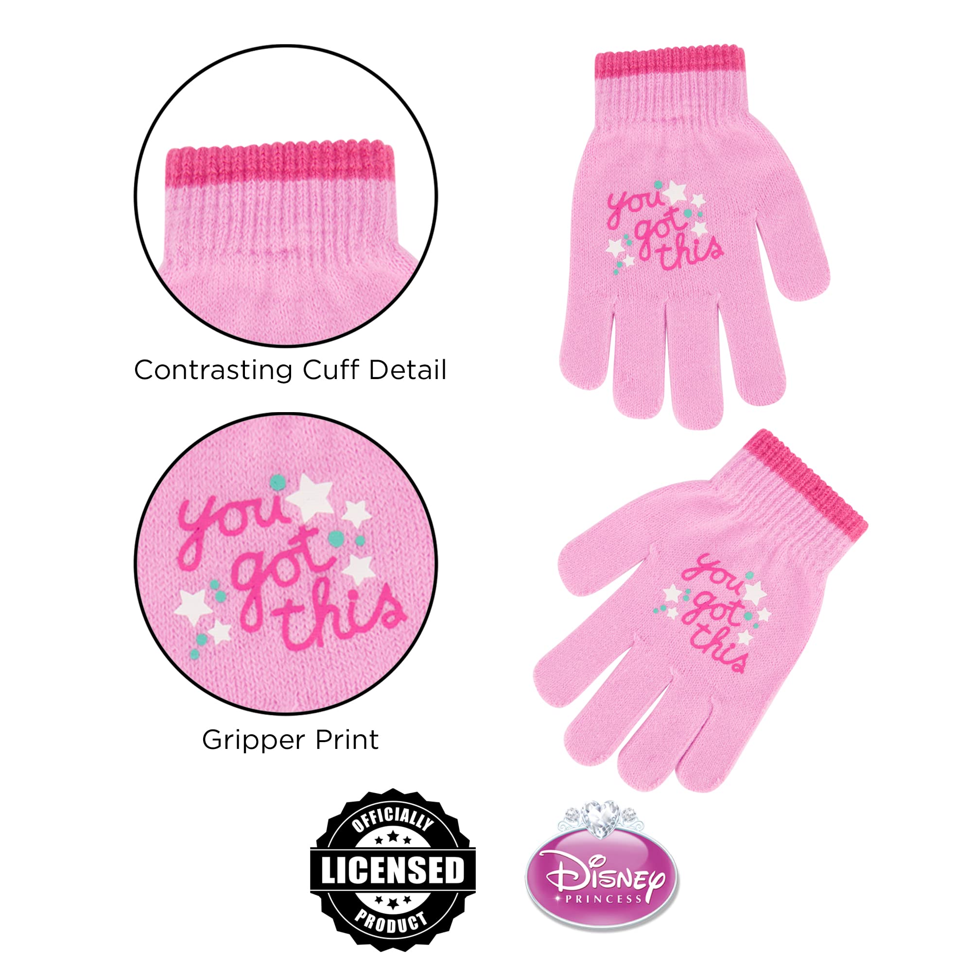 Disney Girls Princess Hat And Kids Gloves Set For Ages 4-7, Pink/Punch Pink