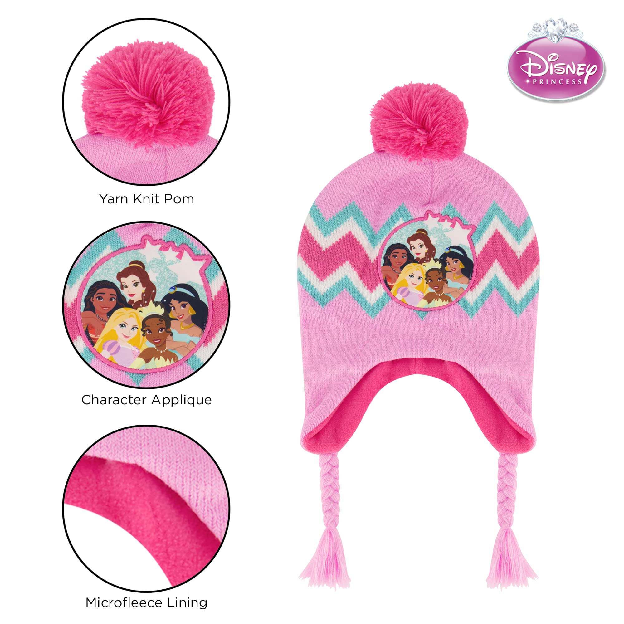 Disney Girls Princess Hat And Kids Gloves Set For Ages 4-7, Pink/Punch Pink