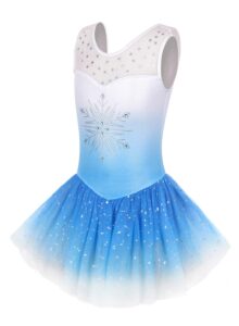 eqsjiu dance leotards for girls with tutu ballet skirts dresses gymnastics 3t 4t blue snowflake diamond gradient colors white 3-4t cute princess dress