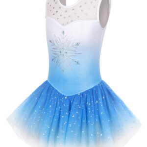 EQSJIU Dance Leotards For Girls With Tutu Ballet Skirts Dresses Gymnastics 3t 4t Blue Snowflake Diamond Gradient Colors White 3-4t Cute Princess Dress