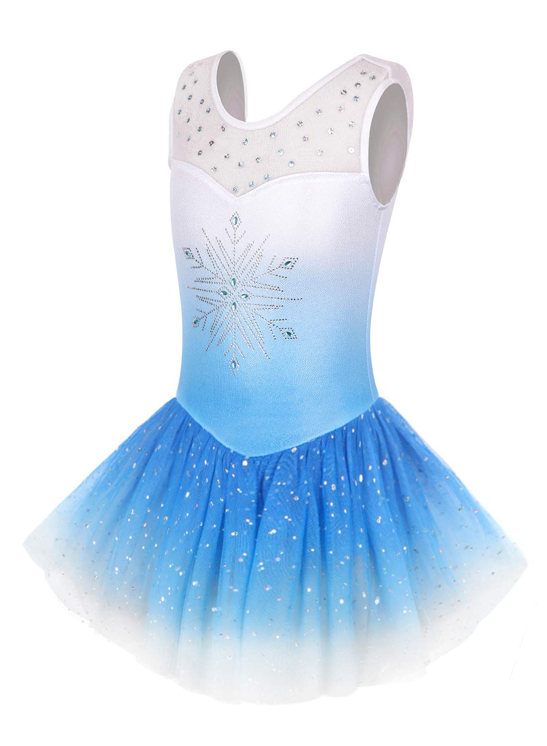 EQSJIU Dance Leotards For Girls With Tutu Ballet Skirts Dresses Gymnastics 3t 4t Blue Snowflake Diamond Gradient Colors White 3-4t Cute Princess Dress