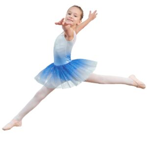 EQSJIU Dance Leotards For Girls With Tutu Ballet Skirts Dresses Gymnastics 3t 4t Blue Snowflake Diamond Gradient Colors White 3-4t Cute Princess Dress