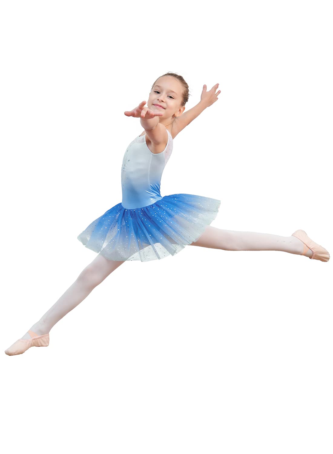 EQSJIU Dance Leotards For Girls With Tutu Ballet Skirts Dresses Gymnastics 3t 4t Blue Snowflake Diamond Gradient Colors White 3-4t Cute Princess Dress