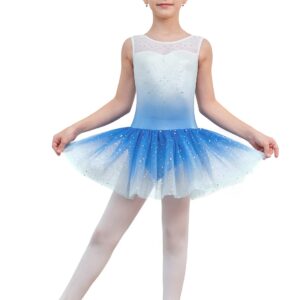 EQSJIU Dance Leotards For Girls With Tutu Ballet Skirts Dresses Gymnastics 3t 4t Blue Snowflake Diamond Gradient Colors White 3-4t Cute Princess Dress