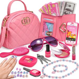 little girls purse, toddler girl toys for 3 4 5 6 year old, kids purses with accessories, pretend play handbag and princess kit, pink toy valentines gifts for girls