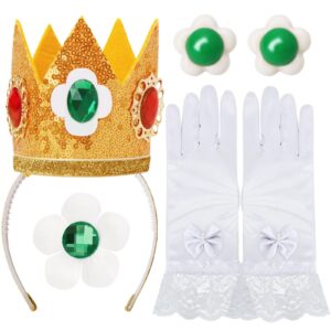 icecute 4pcs princess crown accessories kit,include crown/brooch/earring/gloves, princess dress up accessories for kids girls