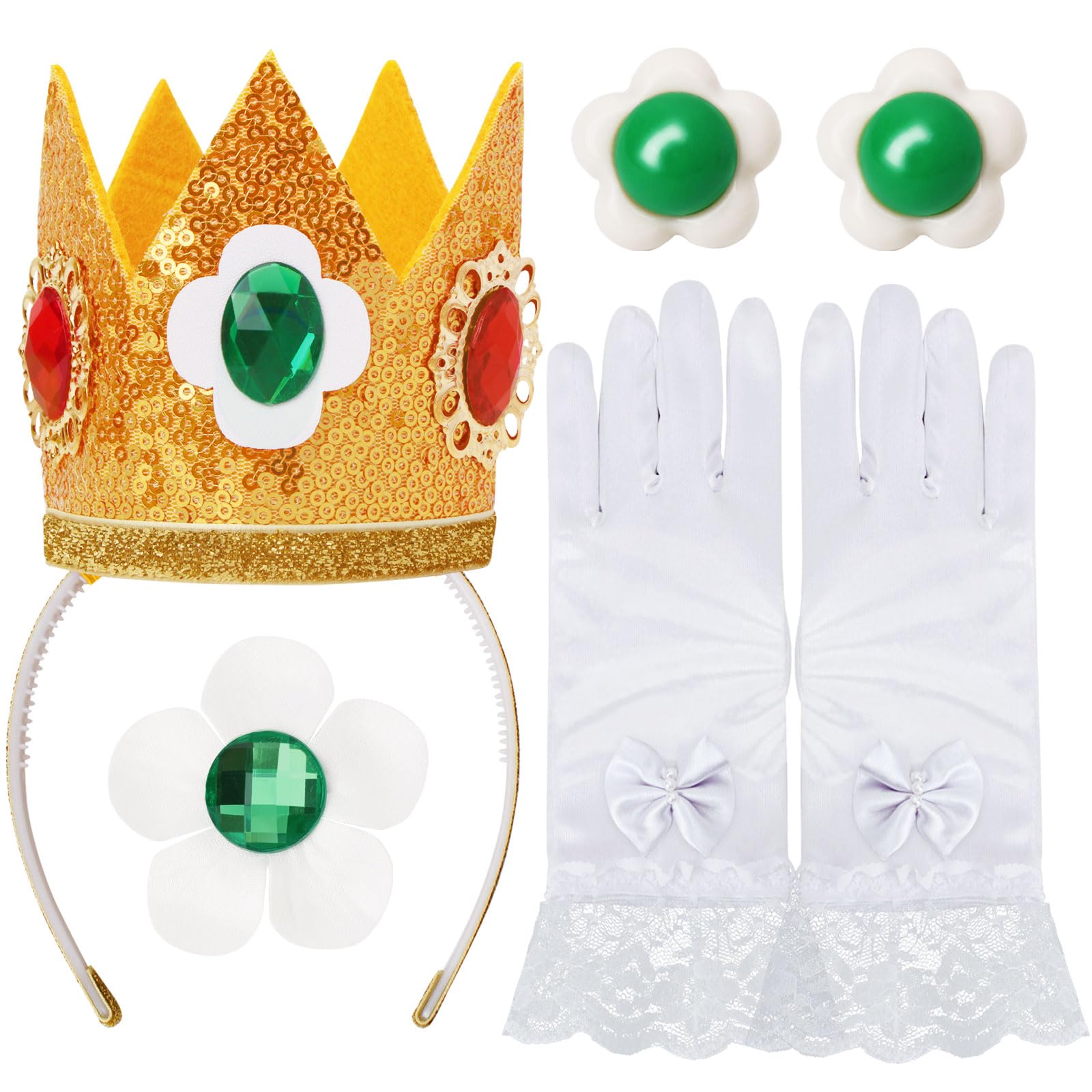 ICECUTE 4PCS Princess Crown Accessories Kit,Include Crown/Brooch/Earring/Gloves, Princess Dress Up Accessories for Kids Girls