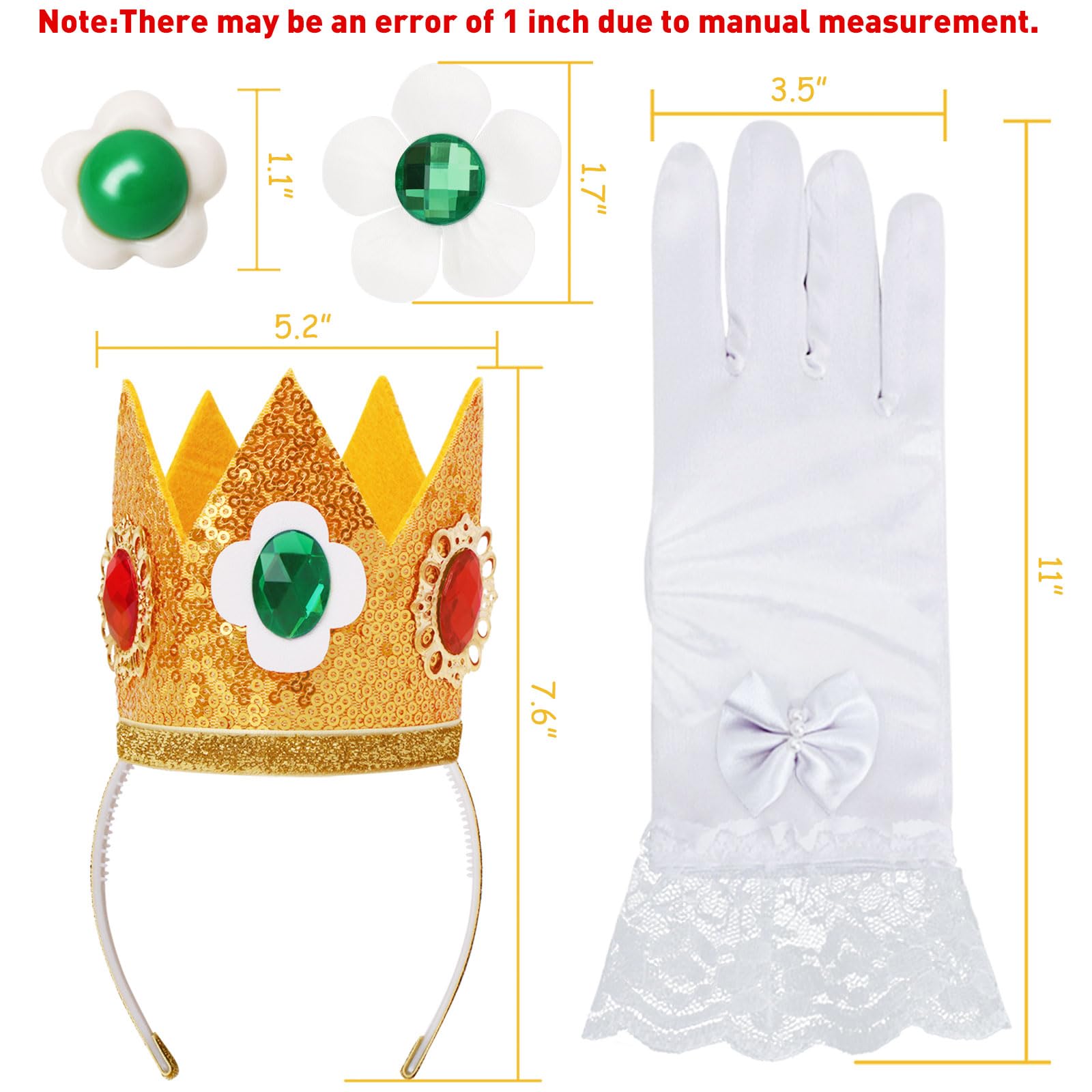 ICECUTE 4PCS Princess Crown Accessories Kit,Include Crown/Brooch/Earring/Gloves, Princess Dress Up Accessories for Kids Girls