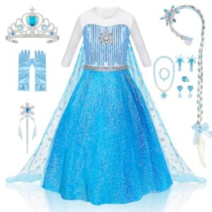 Meland Princess Dresses for Girls - Princess Costume with Long Cape for Cosplay, Dress Up Clothes for Little Girls Age 3,4,5,6,7,8 Year Old(3-4 Years)