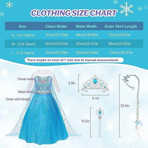 Meland Princess Dresses for Girls - Princess Costume with Long Cape for Cosplay, Dress Up Clothes for Little Girls Age 3,4,5,6,7,8 Year Old(3-4 Years)