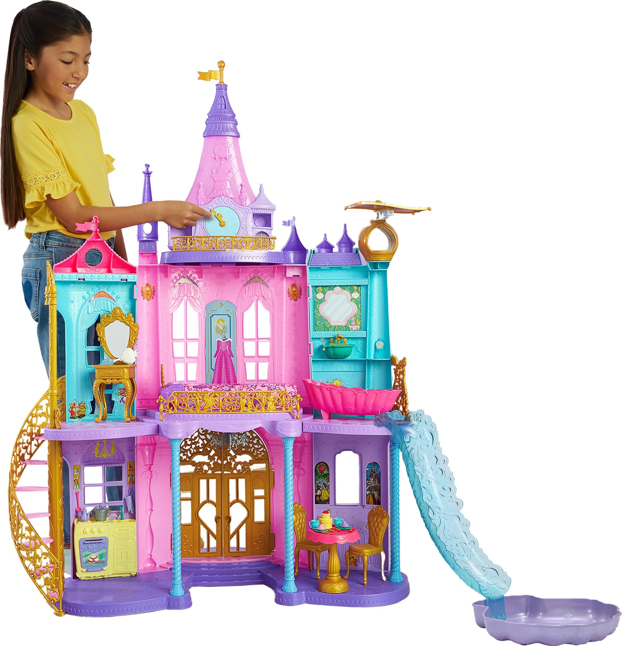 Mattel Disney Princess Toys, Ultimate Castle Doll House with Lights & Sounds, 3 Levels, 25+ Furniture Play Pieces & Accessories, 4 ft Tall