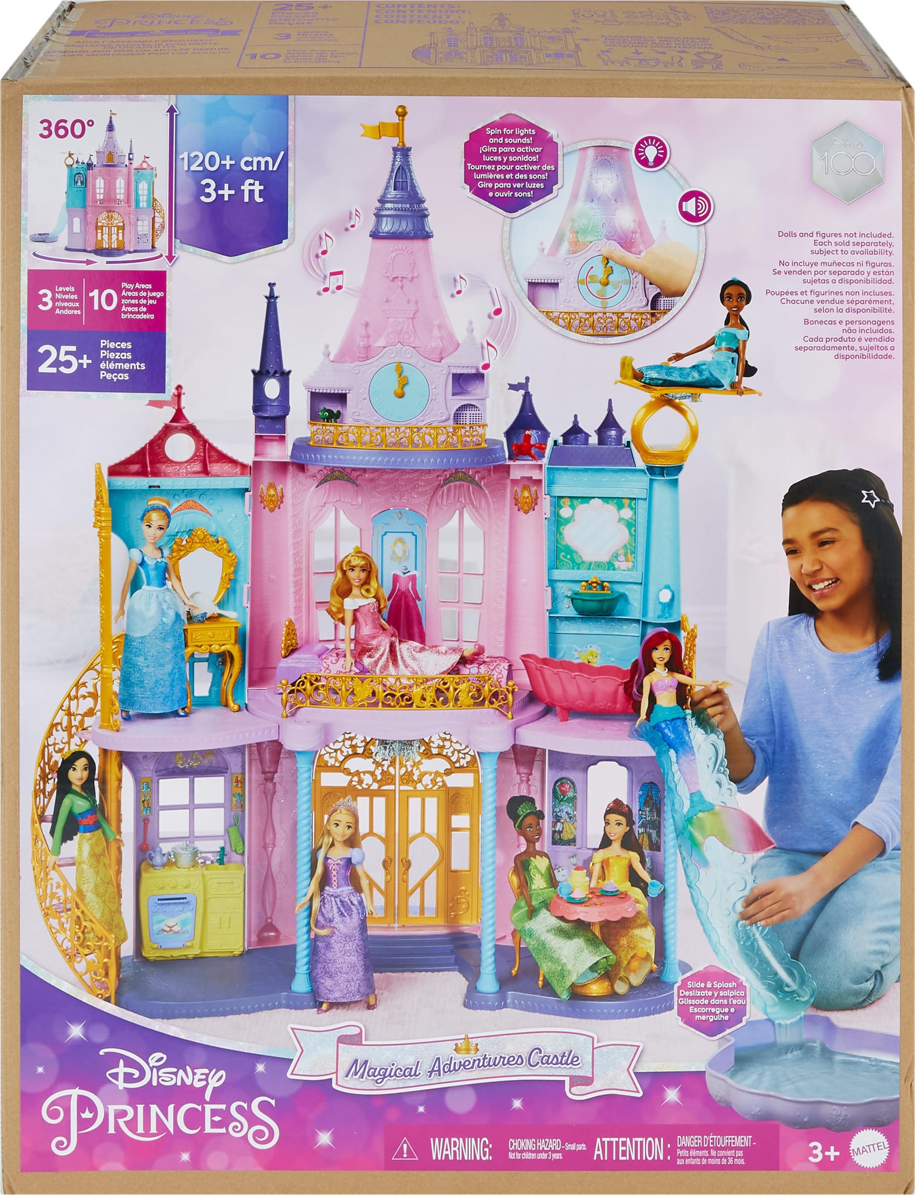 Mattel Disney Princess Toys, Ultimate Castle Doll House with Lights & Sounds, 3 Levels, 25+ Furniture Play Pieces & Accessories, 4 ft Tall