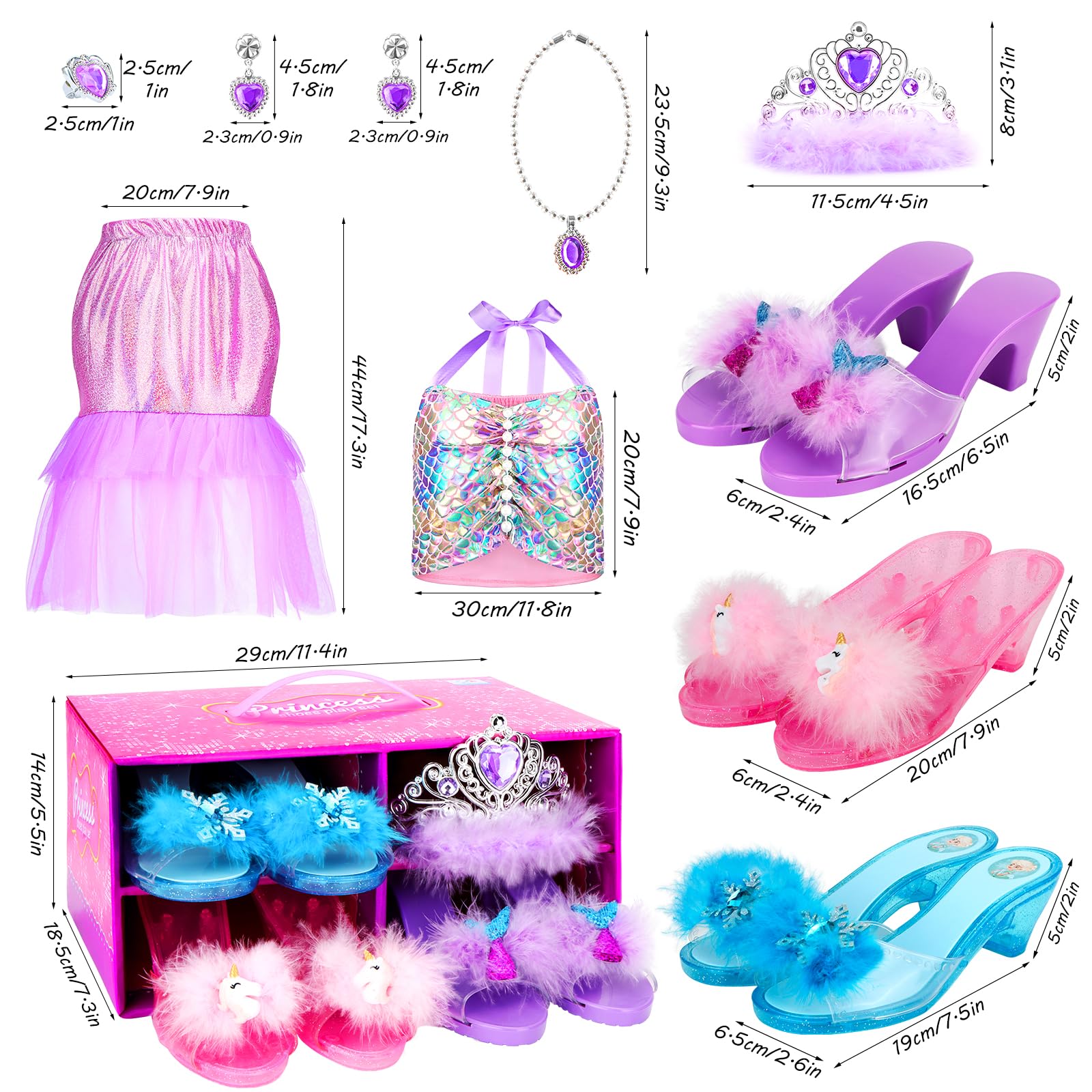 Mastom Princess Dress Up Shoes Set, Dress Up Toys Jewelry Boutique Set, Princess Dress Up Clothes with Mermaid Unicorn Ice Princess Shoes, Gifts for Girls 3 4 5 6 Year Old