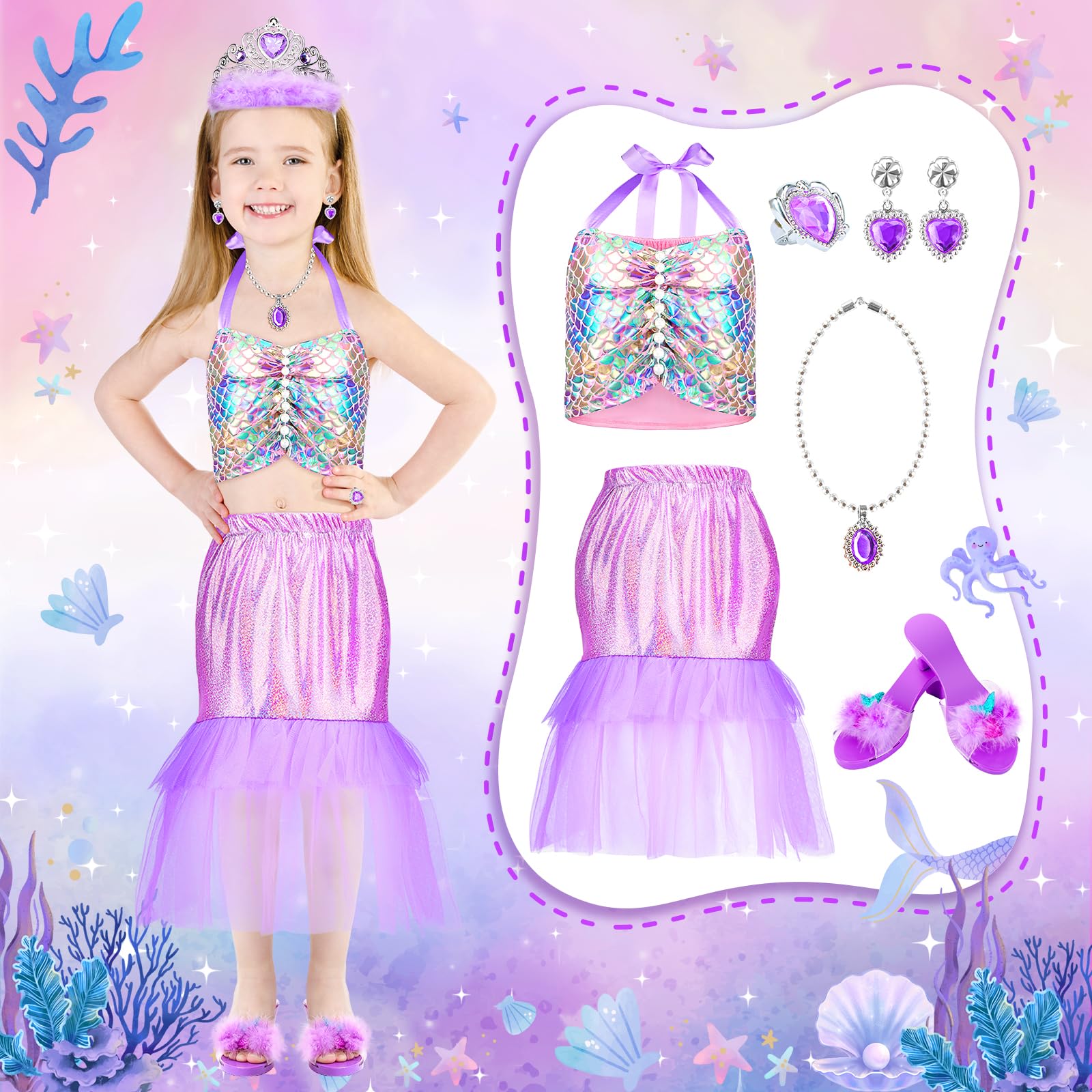 Mastom Princess Dress Up Shoes Set, Dress Up Toys Jewelry Boutique Set, Princess Dress Up Clothes with Mermaid Unicorn Ice Princess Shoes, Gifts for Girls 3 4 5 6 Year Old