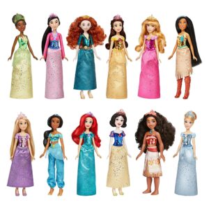 disney princess royal collection, 12 royal shimmer fashion dolls with skirts and accessories, toy for girls 3 years old and up (amazon exclusive)