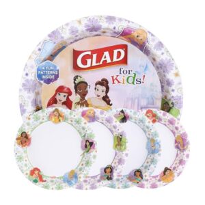 glad for kids disney princess 8.5” paper plates | disney princess paper plates, kids snack plates | kid-friendly paper plates for everyday use, 8.5” paper plates 40 ct, floral frames