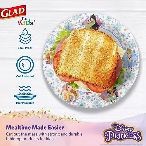 Glad for Kids Disney Princess 8.5” Paper Plates | Disney Princess Paper Plates, Kids Snack Plates | Kid-Friendly Paper Plates for Everyday Use, 8.5” Paper Plates 40 Ct, Floral Frames