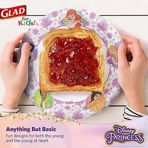 Glad for Kids Disney Princess 8.5” Paper Plates | Disney Princess Paper Plates, Kids Snack Plates | Kid-Friendly Paper Plates for Everyday Use, 8.5” Paper Plates 40 Ct, Floral Frames