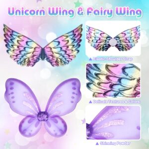 Unicorn & Flower Princess Dress Up Clothes Set for Girls - Tutu, Wings, Shoes, Jewelry, Headband & Play Toys Gift Set for Toddlers